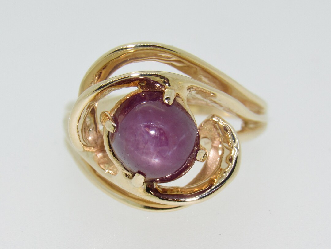14K Yellow Gold Genuine Star Ruby Vintage Ring - Etsy