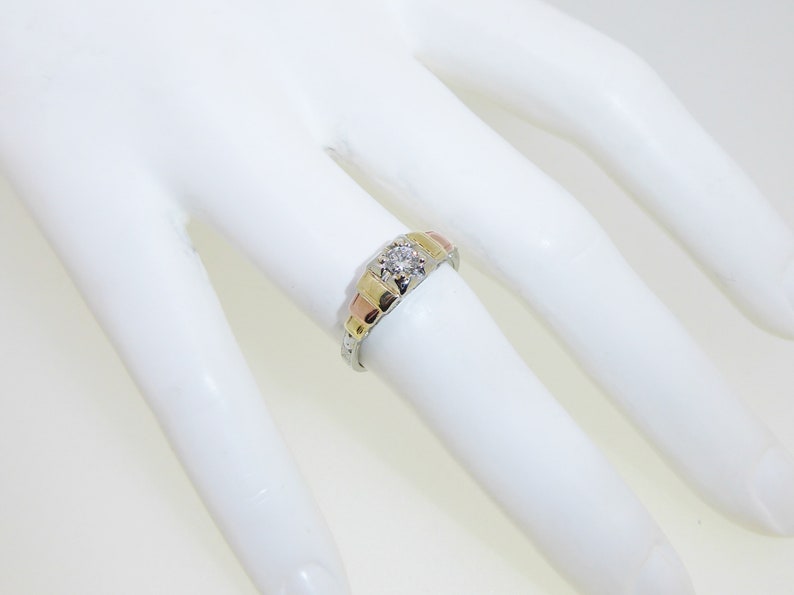18K Tri-color Gold 1/5 CT Old Euro Diamond Engagement Ring - Etsy