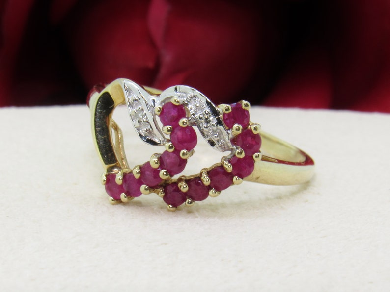 Vintage 10K Yellow Gold Double Heart Ruby & Diamond Ring - Etsy