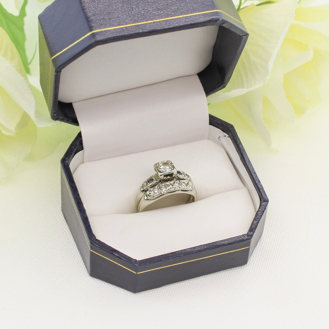 Gorgeous 14K White Gold Wedding Set With Sapphires and Diamonds - Etsy