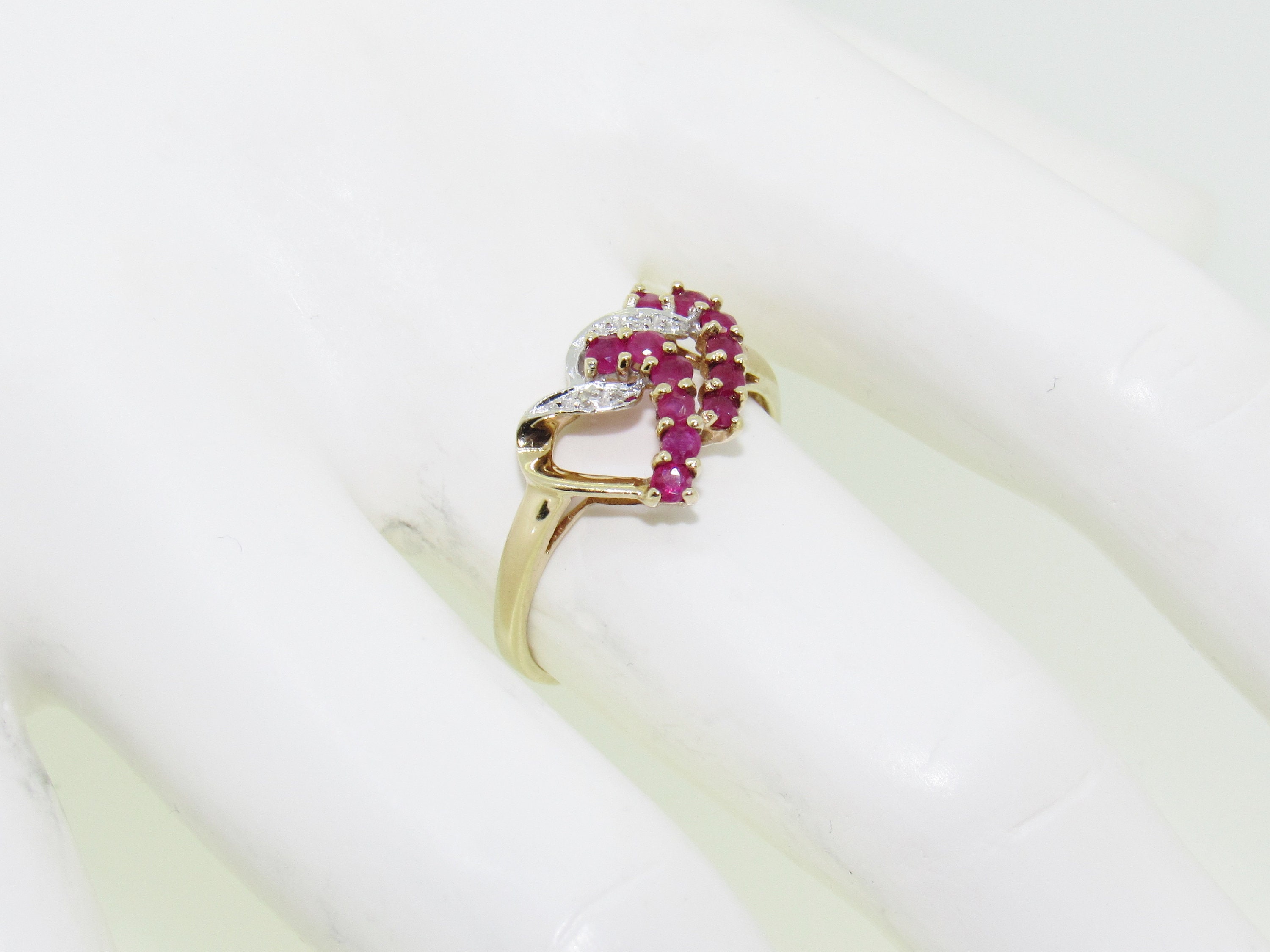 Vintage 10K Yellow Gold Double Heart Ruby & Diamond Ring | Etsy