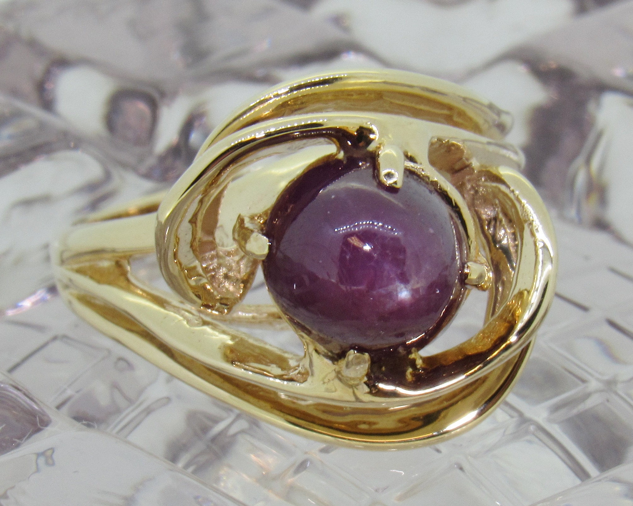 14K Yellow Gold Genuine Star Ruby Vintage Ring | Etsy