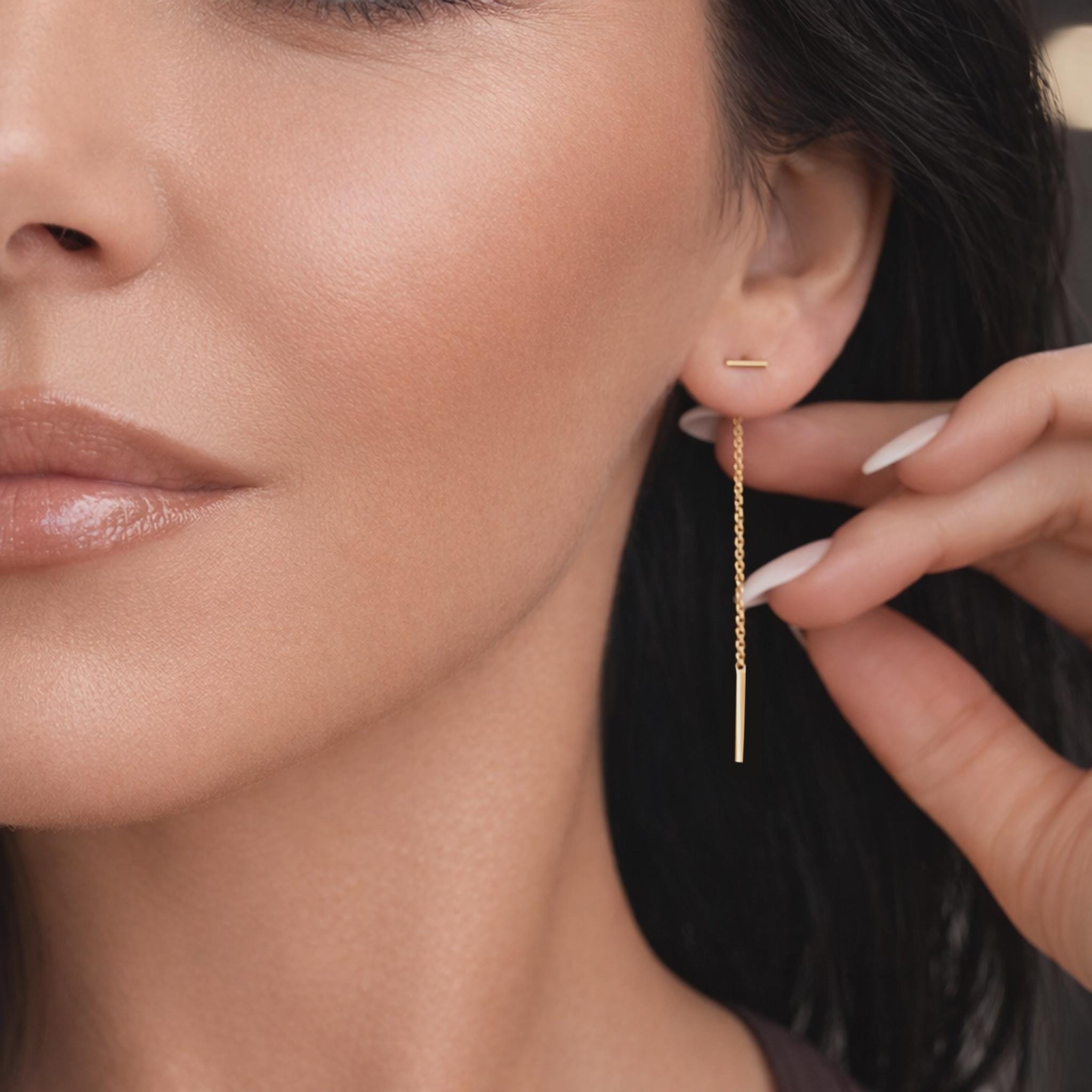 Minimalist Gold Bar Threader Earrings: Plated Sterling Silver • E-coat ...