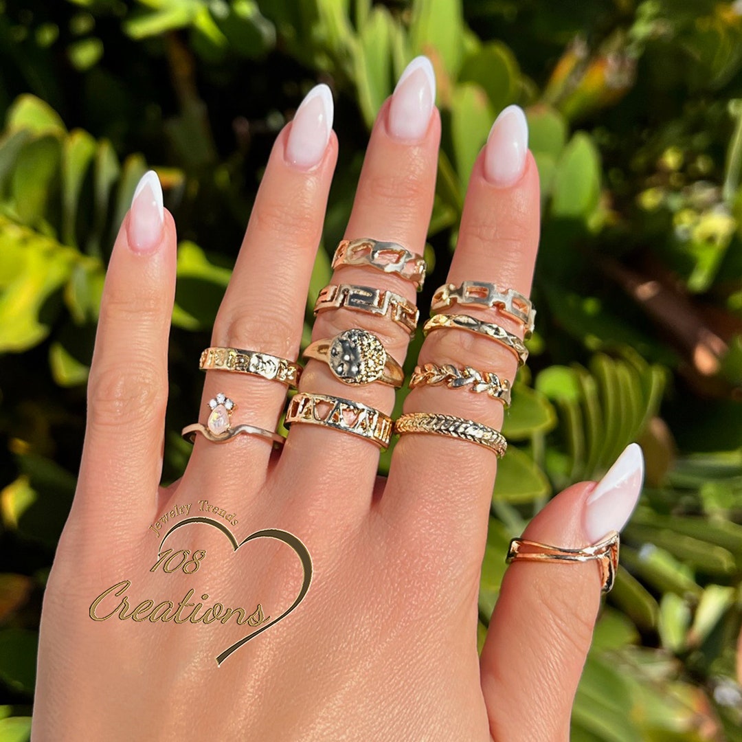 Chunky Gold Rings Bundle • Statement Stacking Rings Set • 11 Rings ...