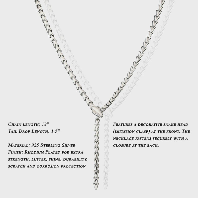 Snake Chain Lariat Necklace Sterling Silver Minimalist Drop - Etsy