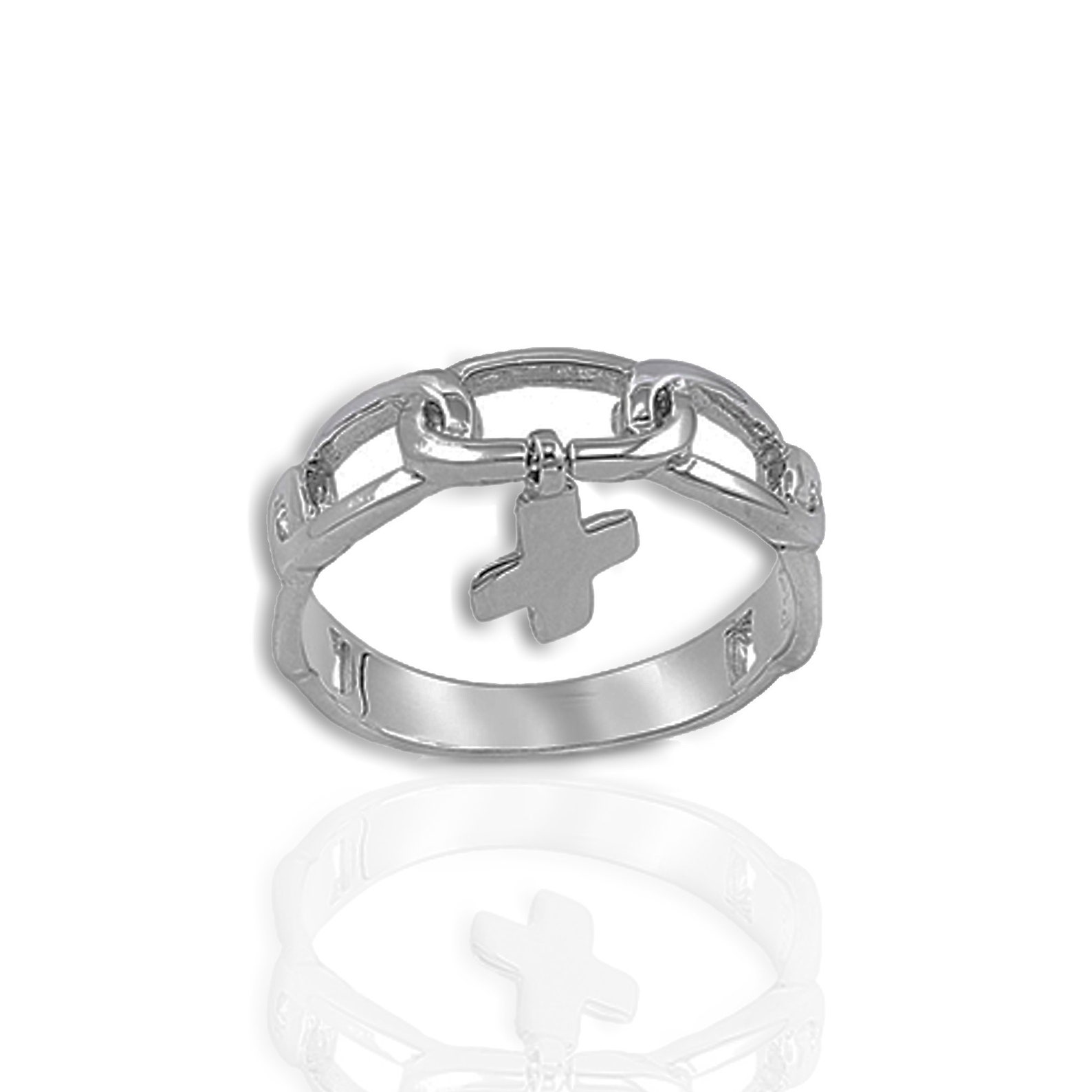 Sterling Silver Religious Ring Set: Cutout Jesus Name & Chain Link Band ...