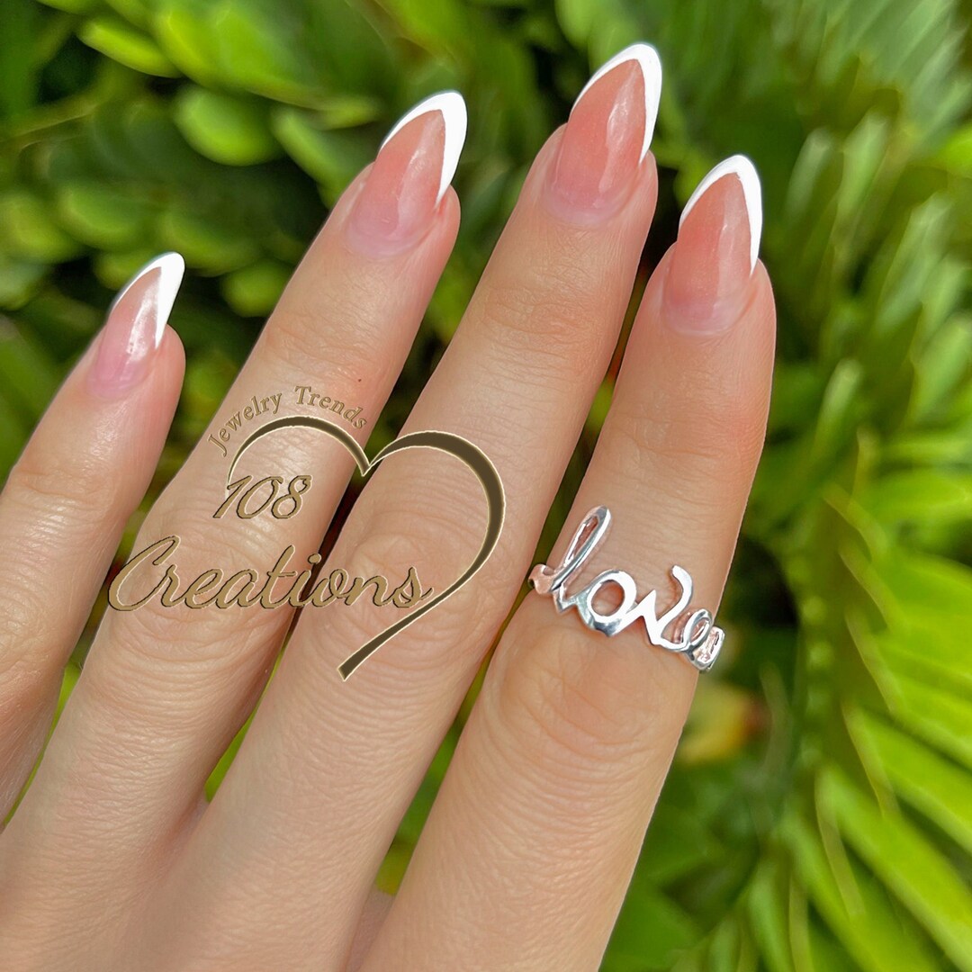 Script Love Ring • 925 Sterling Silver Stackable Ring • Dainty Cursive ...
