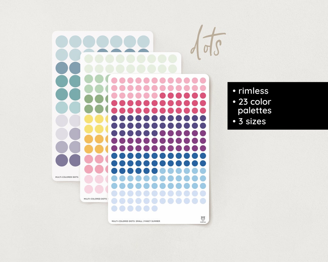 Multi-colored Dots Stickers | Rimless | 23 Color Palettes | Transparent ...