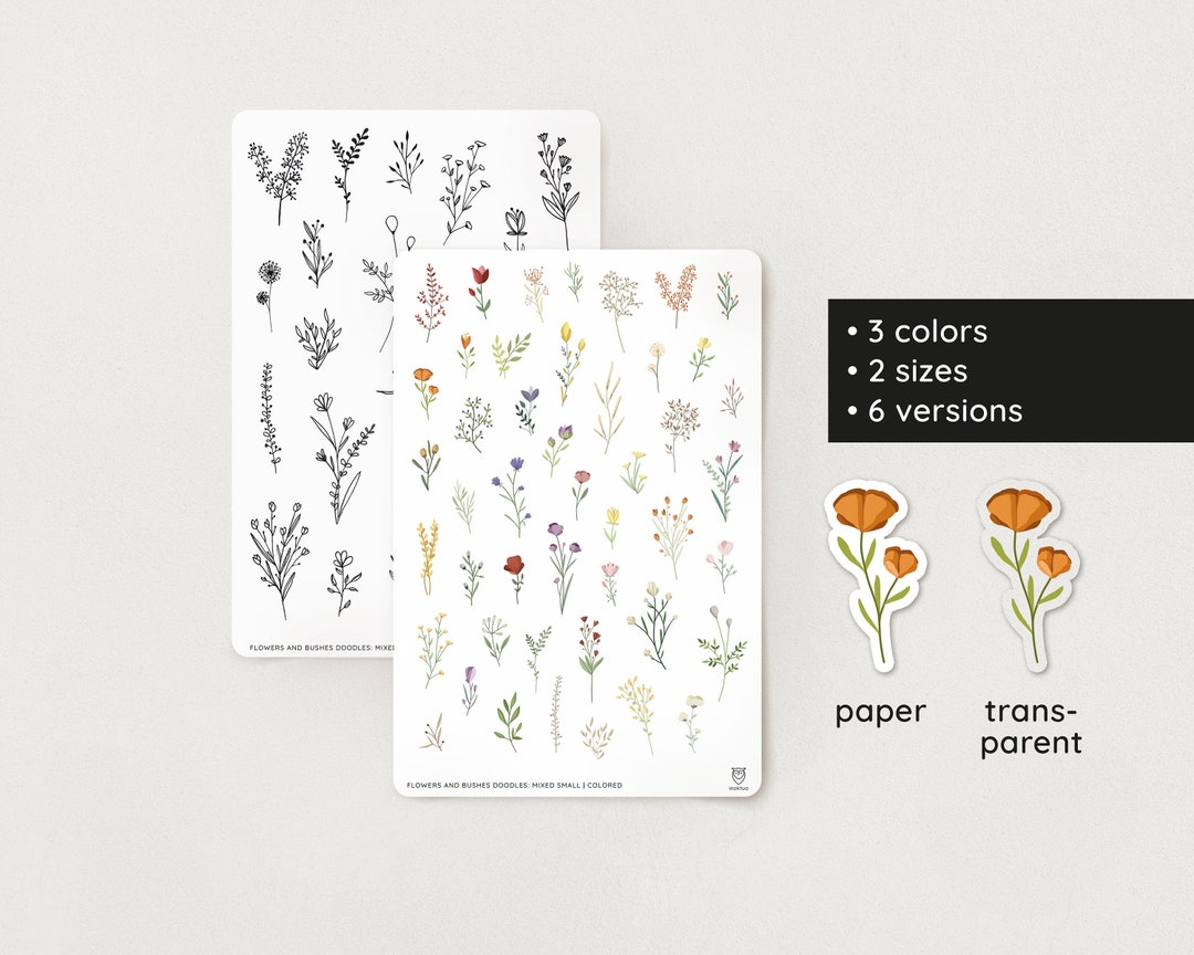 Flowers and Bushes Doodle Sticker | 6 Versions | 3 Color Styles ...