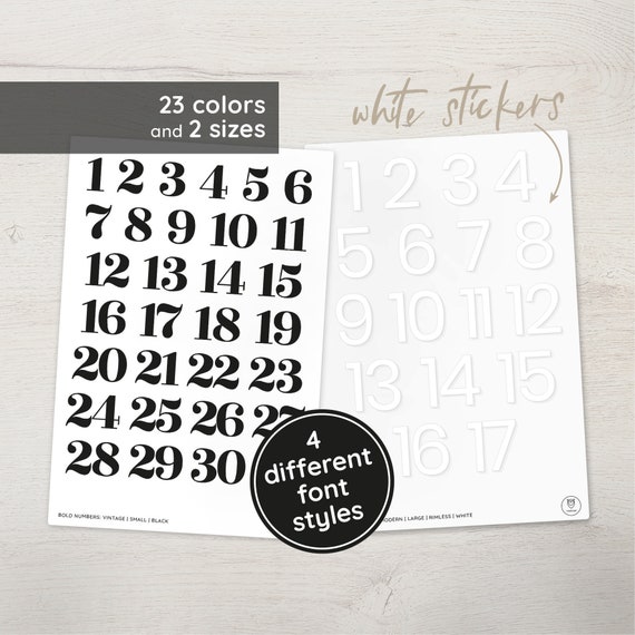 BOLD Date Number 1-31: Calendar Sticker 4 fonts 23 colors | Etsy