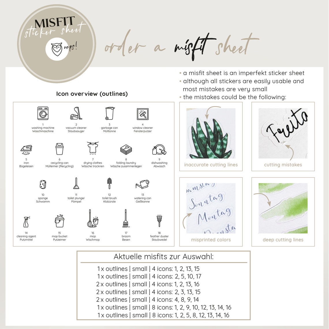 Putz-Symbol Sticker 18 Piktogramme 2 Styles 2 Größen 5 - Etsy