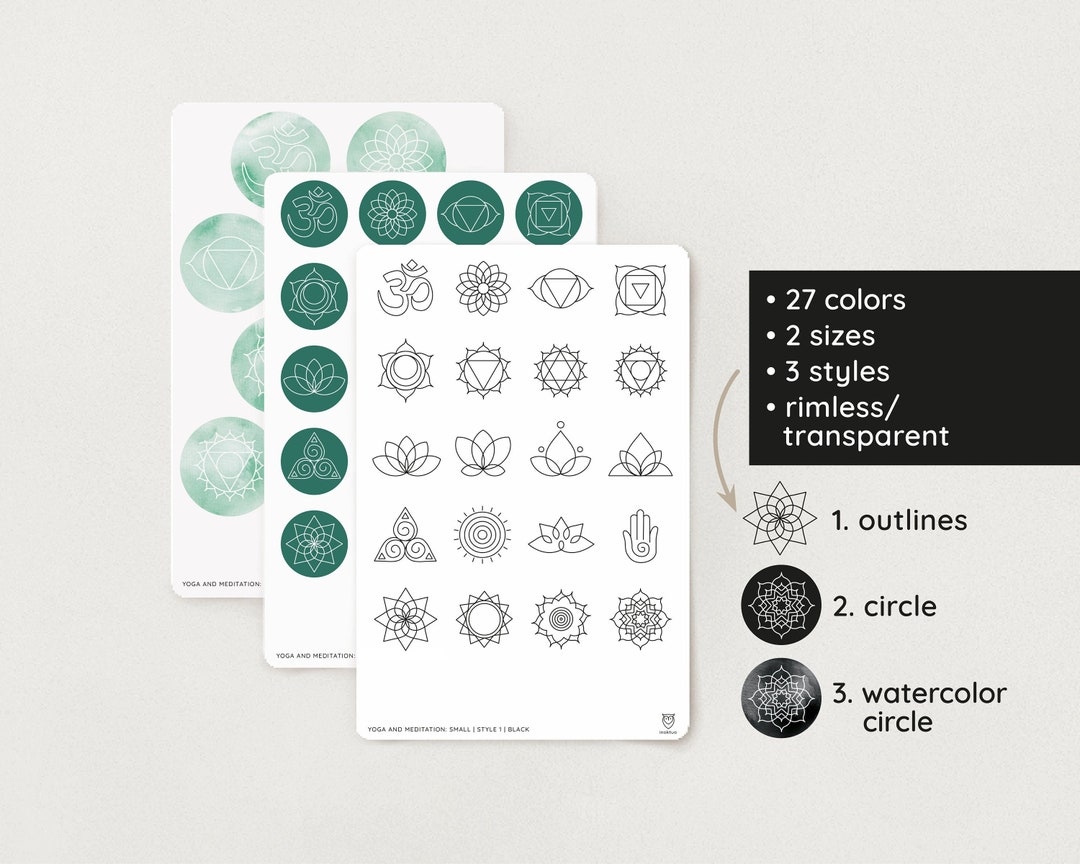 Yoga and Meditation Symbols | 27 Colors | 3 Styles | 2 Sizes | Rimless ...