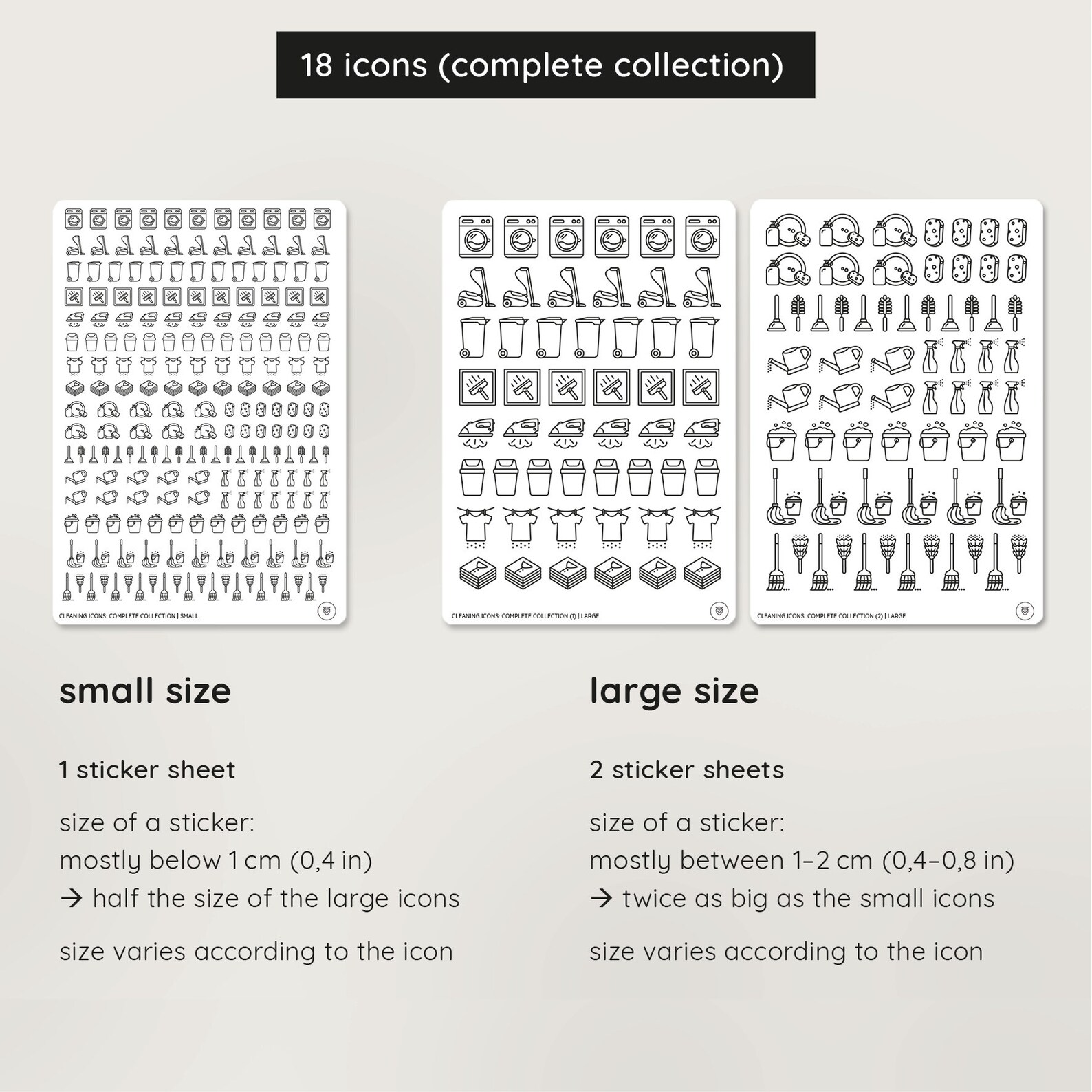 Putz-Symbol Sticker 18 Piktogramme 2 Styles 2 Größen 5 - Etsy