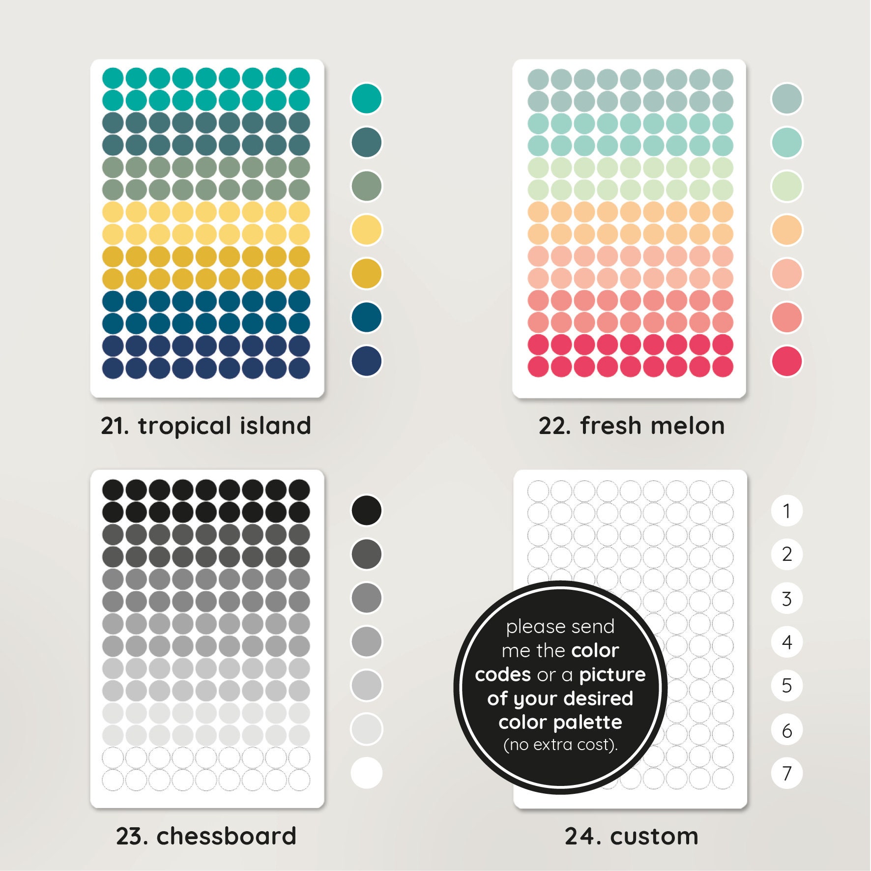 Multi-colored Dots Stickers rimless 23 color palettes 3 | Etsy