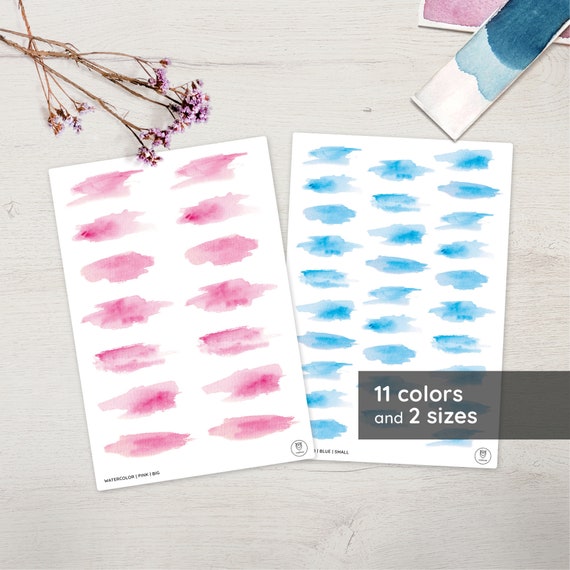 Watercolor Stains Stickers 2 Sizes 11 Colors for Bullet | Etsy