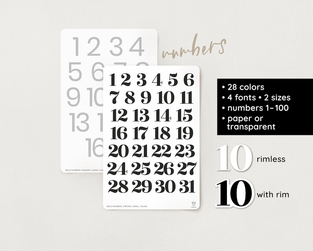BOLD Date Number 1-31: Calendar Sticker | Custom | 4 Fonts | 28 Colors ...