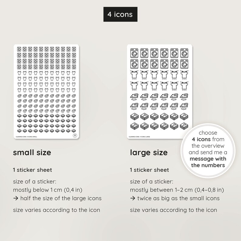 Putz-Symbol Sticker | 18 Piktogramme | 2 Styles | 2 Größen | 5 ...