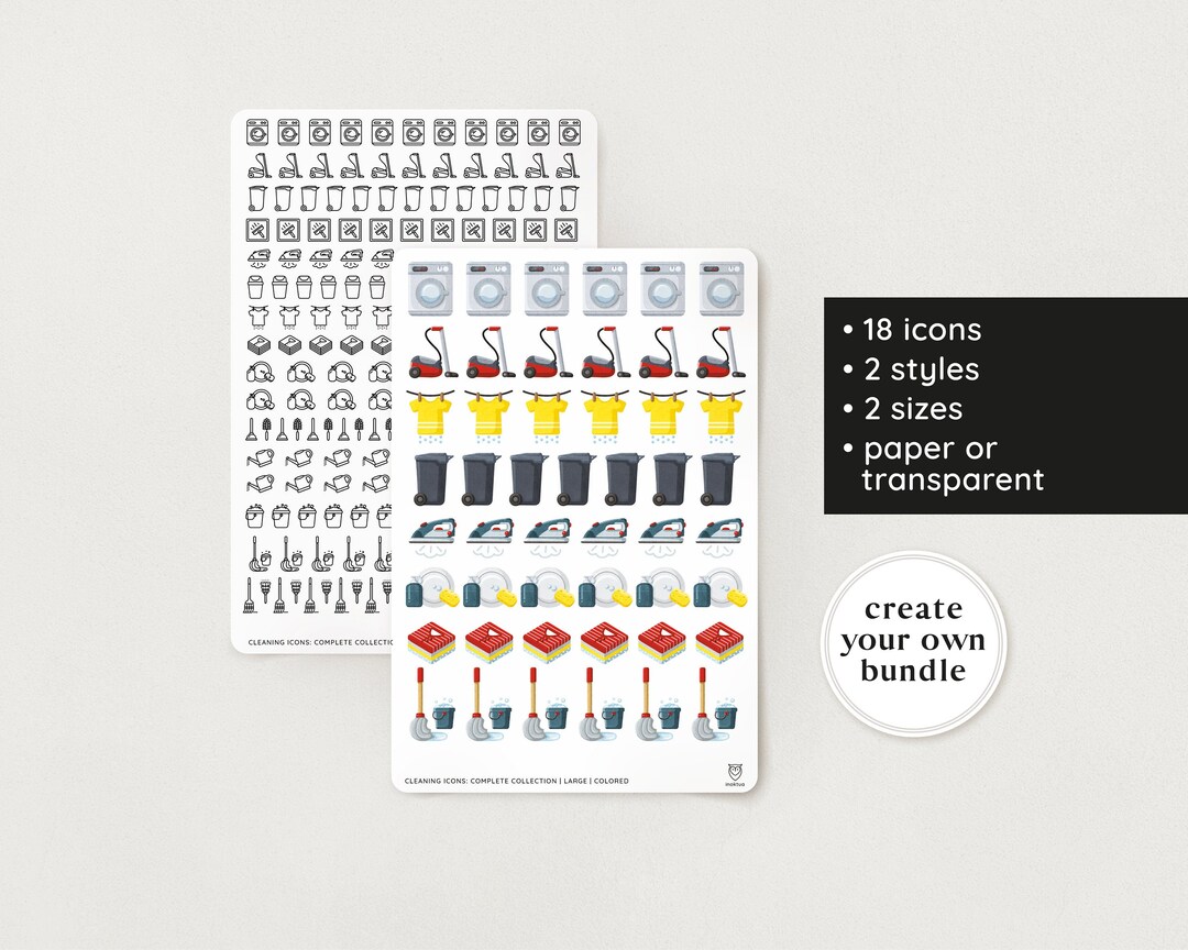 Putz-Symbol Sticker 18 Piktogramme 2 Styles 2 Größen 5 - Etsy.de