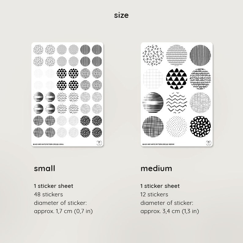 Black and White Pattern Circle Stickers 3 Sizes Rimless - Etsy