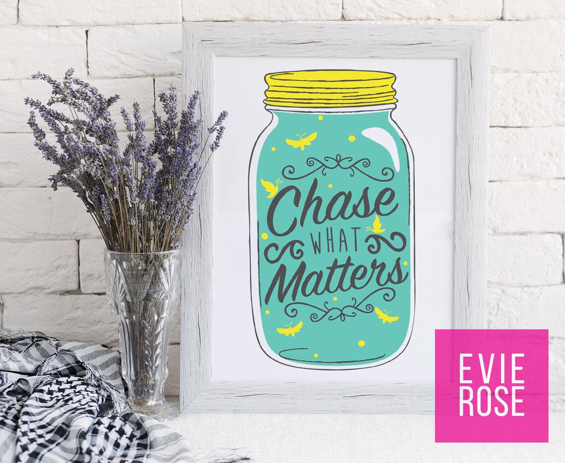 Chase What Matters Mason Jar and Fireflies Layered Cut File and Clipart ...