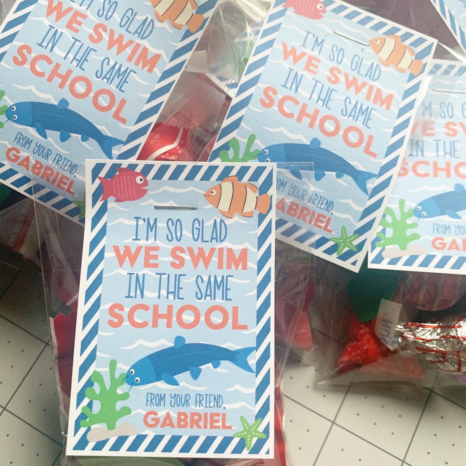 I'm so Glad We Swim in the Same School Valentine DIY - Etsy