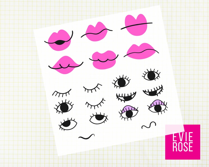 Houseplant Face Cut File Set, 20 Element SVG and EPS, Eyes, Lips and ...