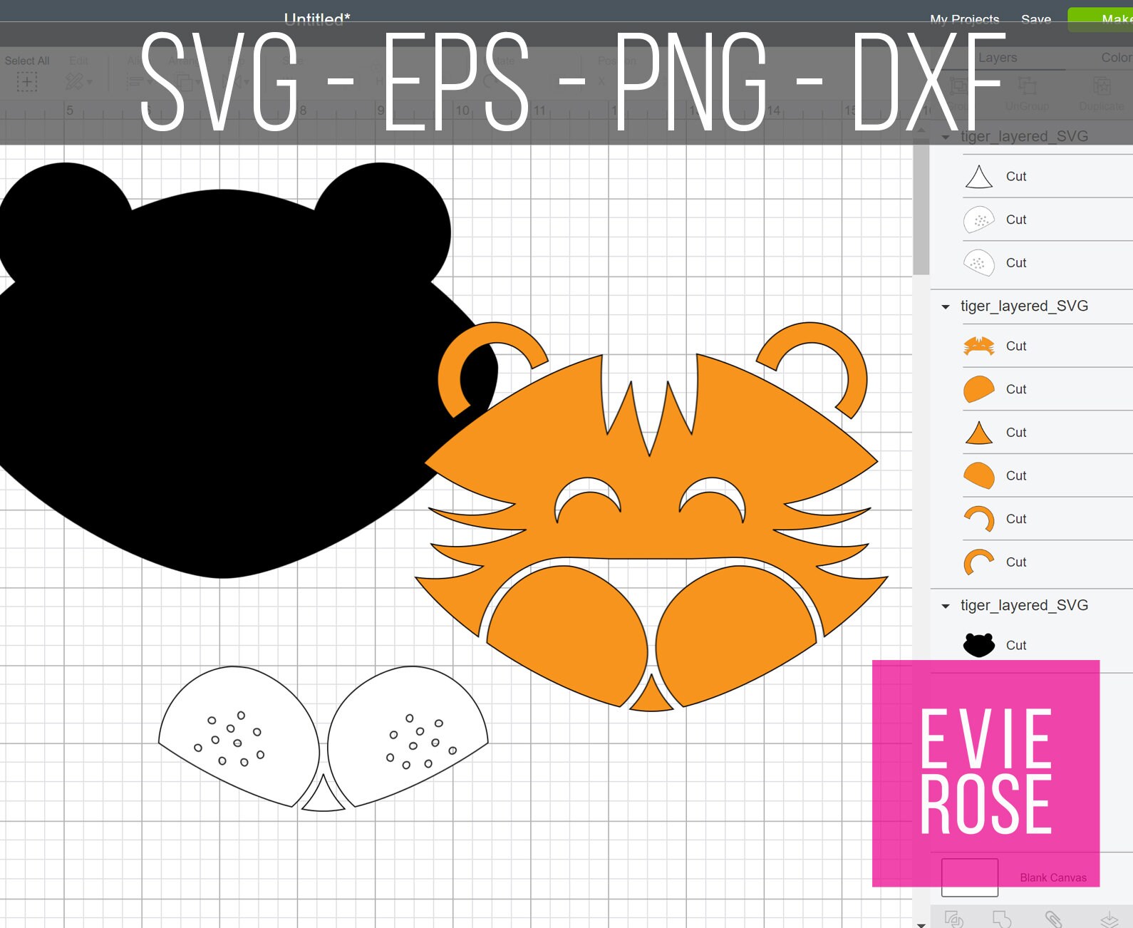 Layered Tiger Cut File SVG DXF PNG and Eps Instant Download | Etsy