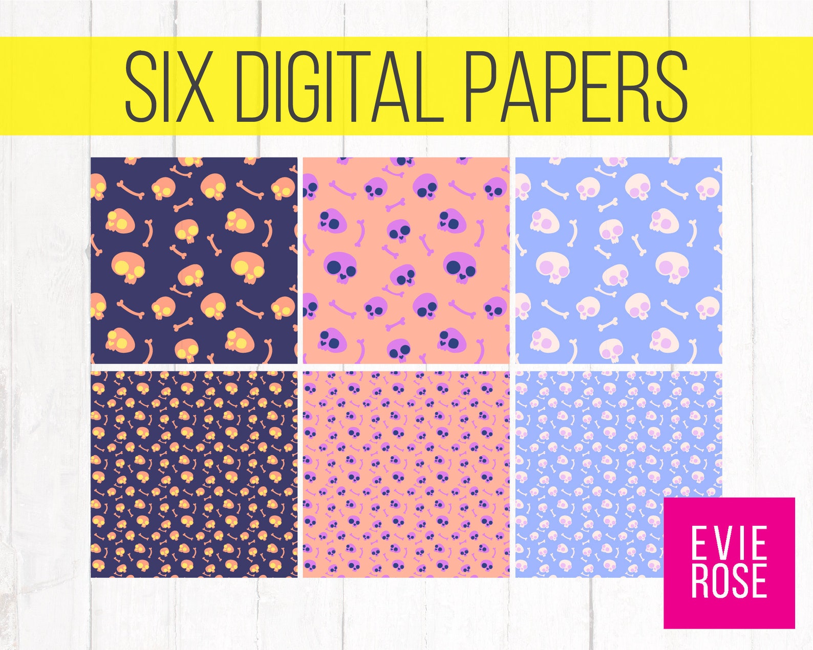 Cute Skull and Bones Digital Paper - High Resolution Digital Scrapbook ...