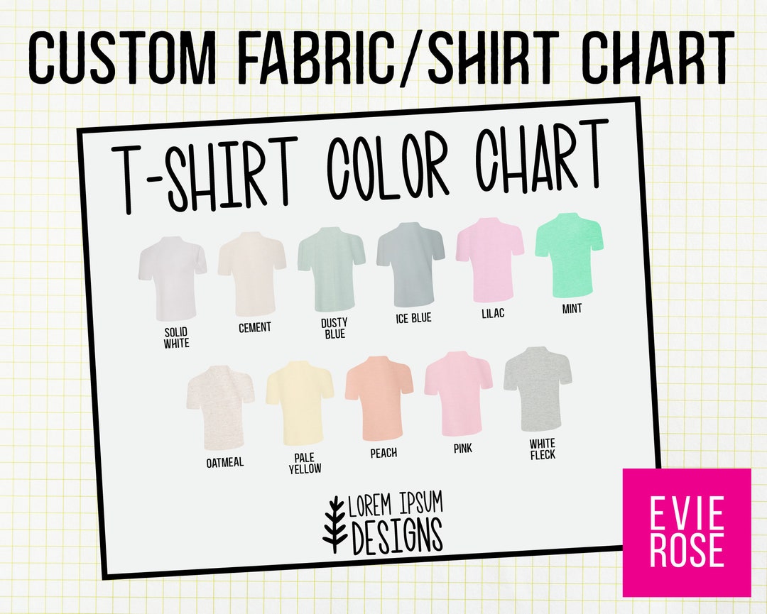 CUSTOM Tshirt, Fabric Color Chart Graphic for Your Etsy Shop - Shaped ...