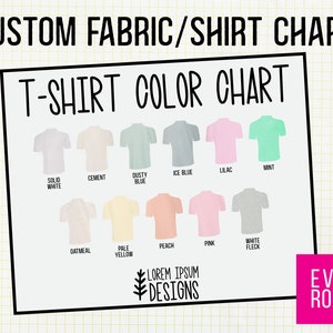 CUSTOM Tshirt, Fabric Color Chart Graphic for Your Etsy Shop - Shaped ...