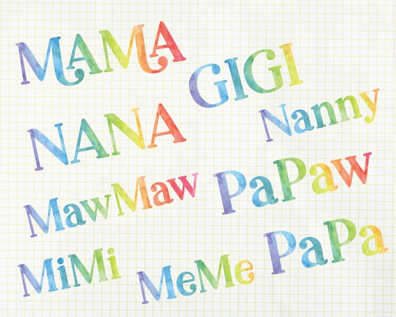 Watercolor Mama Nana Papa PaPaw Meme Mimi Nanny Gigi | Etsy