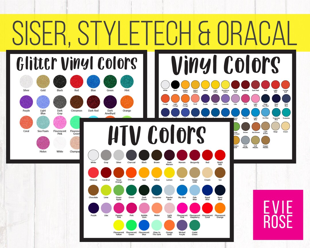 Vinyl Color Chart Graphic Bundle, Siser Easyweed, Oracal 651, and ...