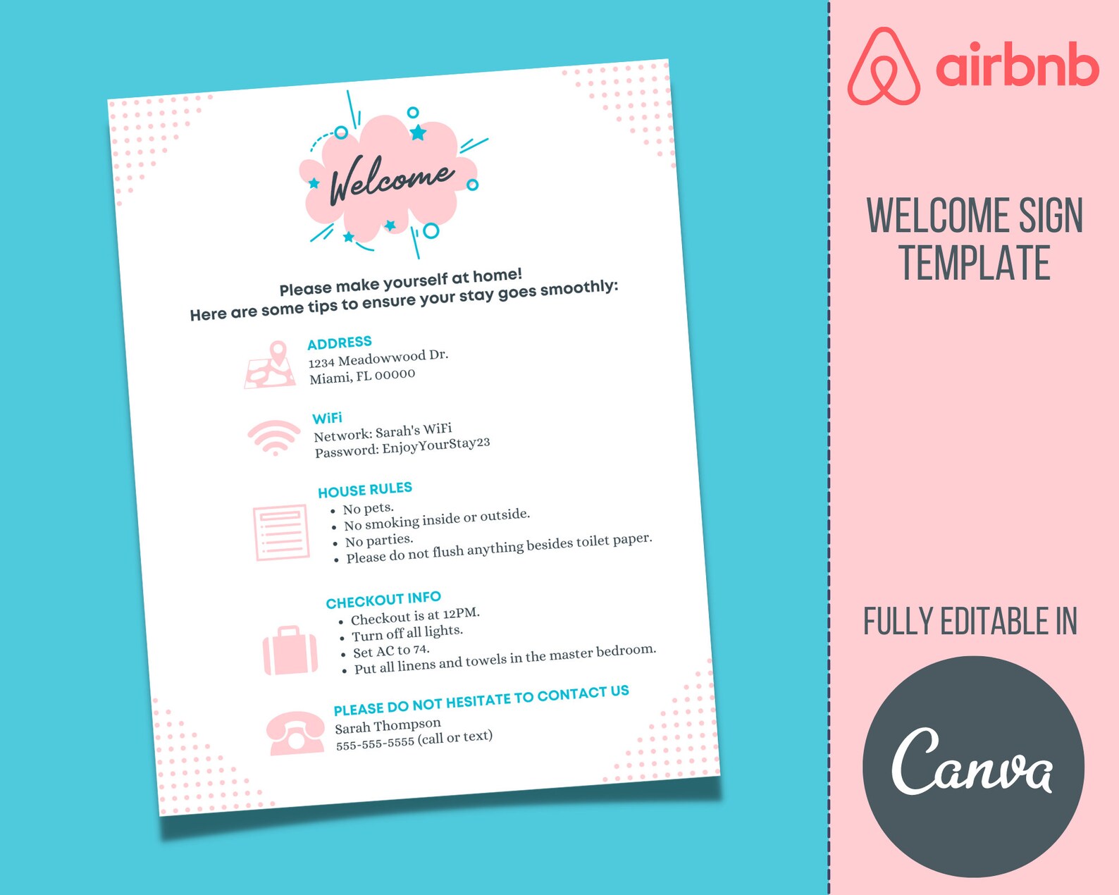 AIRBNB, VRBO, Visitor Welcome Sign - One Page, Letter Sized, Editable ...