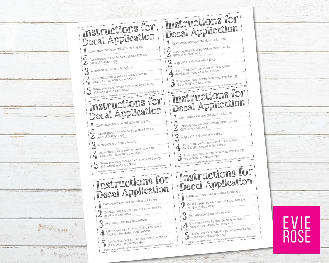 Printable Vinyl Decal Instructions - Letter Size - Six per Page - Decal ...