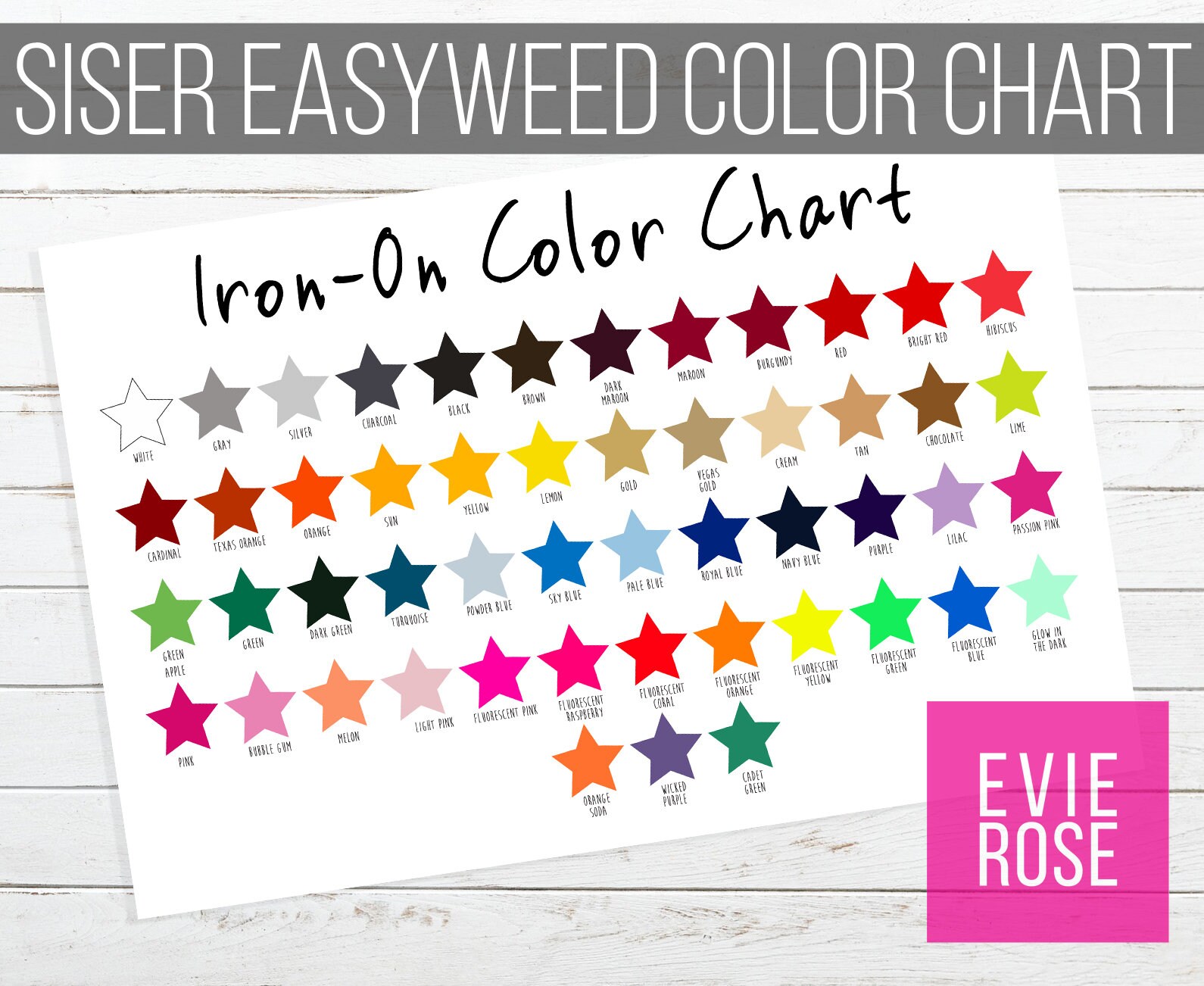 Siser Easyweed Color Chart Graphic for Your Etsy Shop - Star Shaped ...