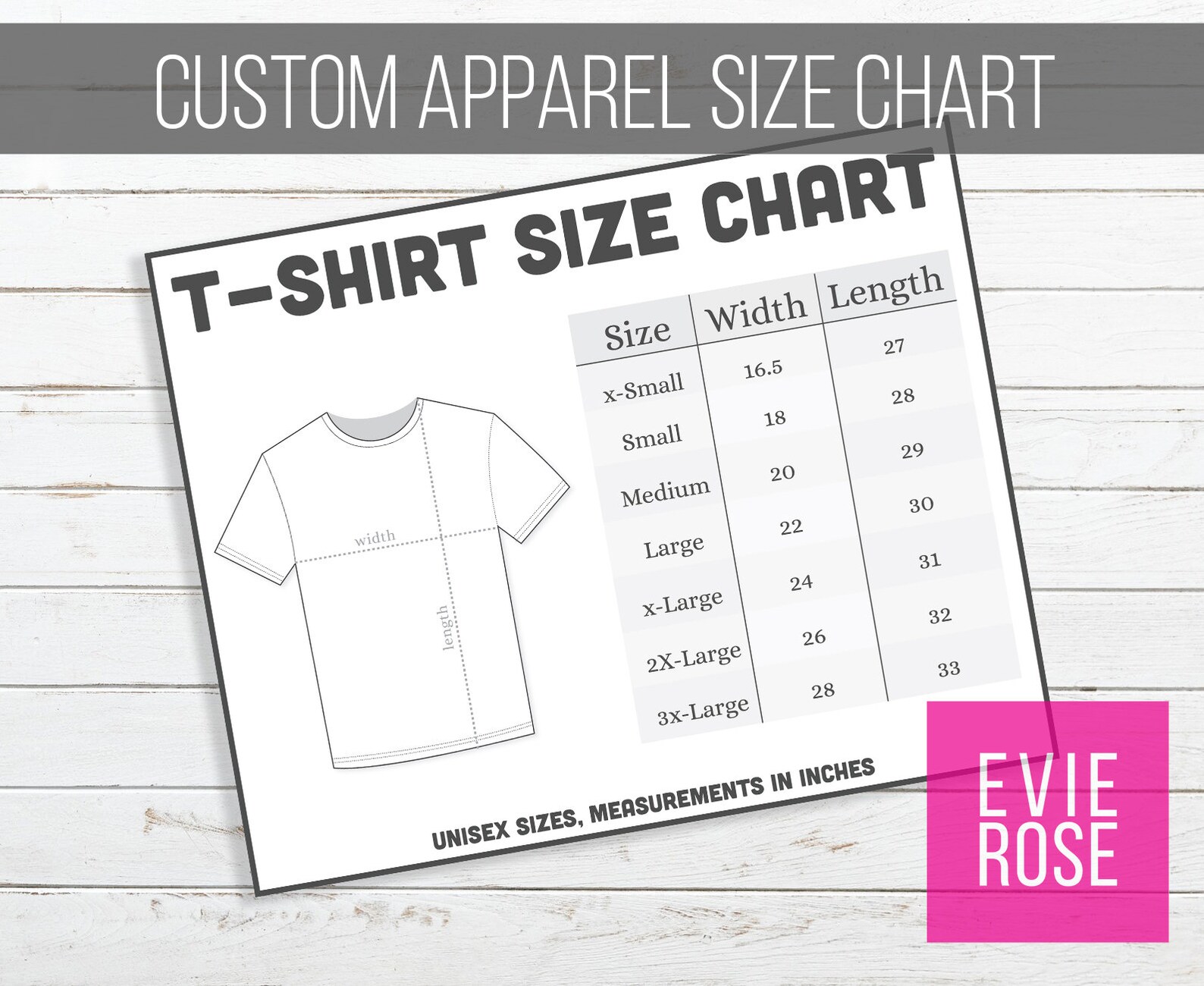 Custom Apparel Size Chart Graphic For Your Etsy Shop Custom | Etsy