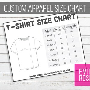 Custom Apparel Size Chart Graphic for Your Etsy Shop - Custom Tshirt ...