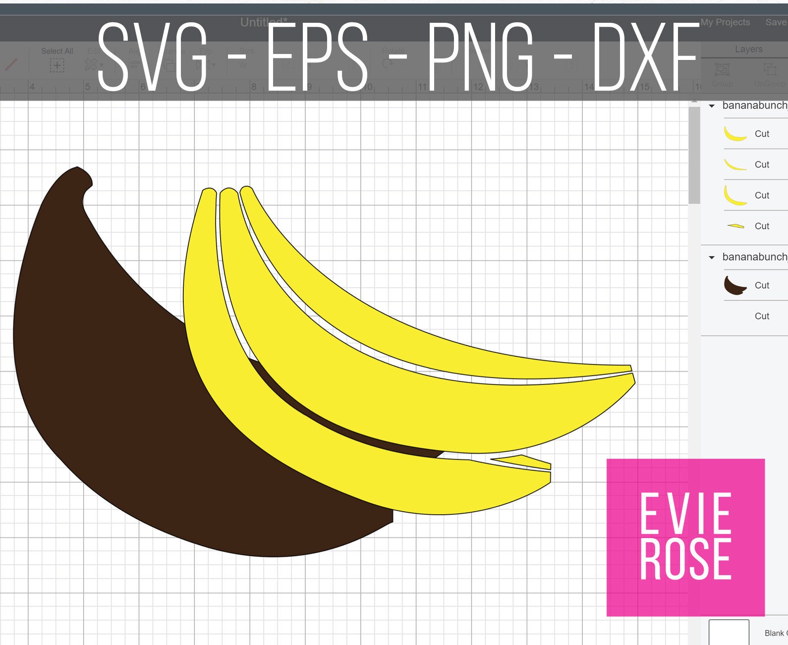 Banana Layered Cut File - Single Banana and Banana Bunch SVG DXF PNG ...