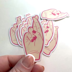 Fingers Crossed 3" Sticker, Pink Minimalist Hand, Hope, Trust, Believe ...