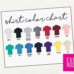 Basic Color Chart for Bella & Canvas Unisex Jersey BC3001, Includes ...