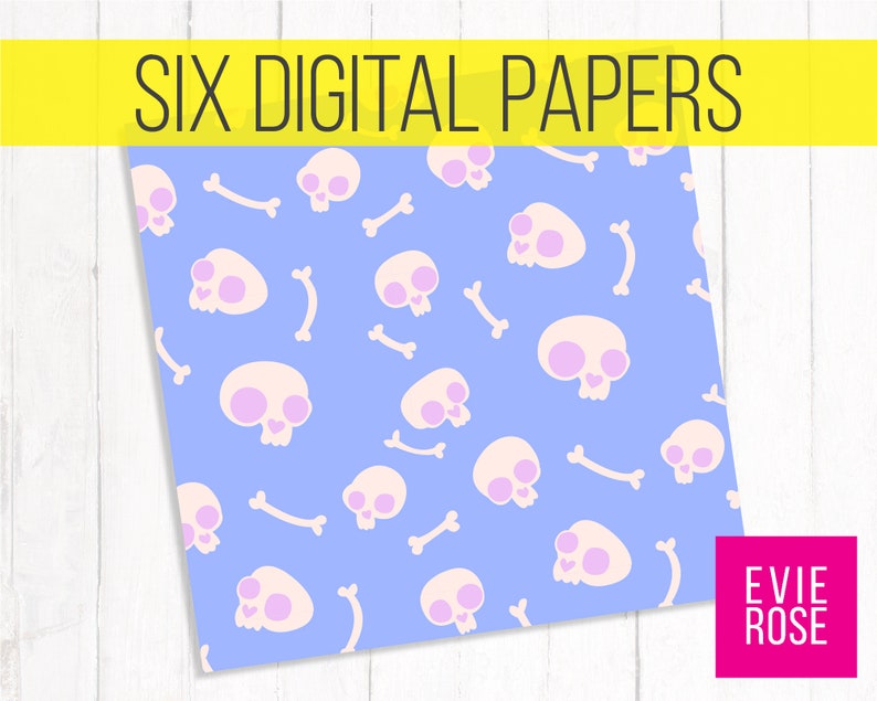 Cute Skull and Bones Digital Paper High Resolution Digital - Etsy