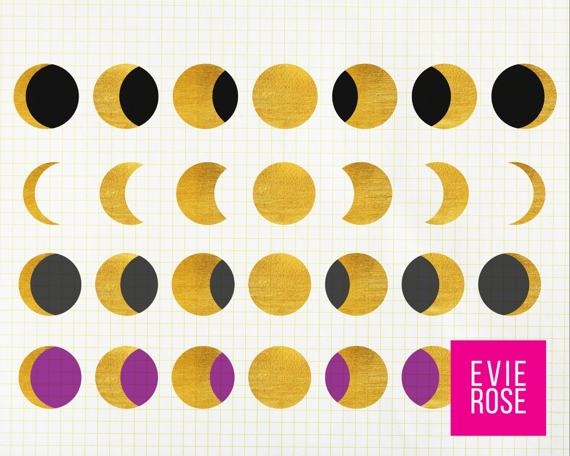 Gold Lunar Cycle Graphics, Four Moon Phase Graphics, Transparent Pngs ...