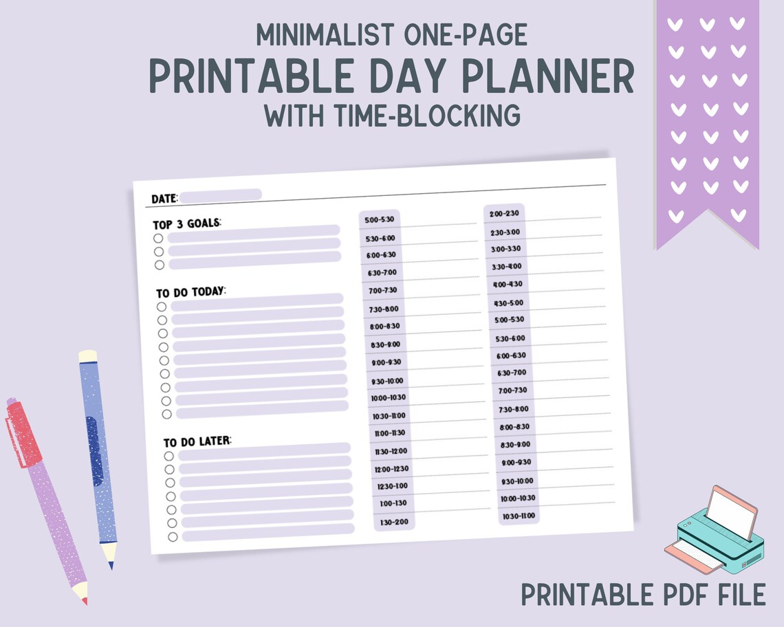 Lavender Daily Printable Planner PDF Day Planner To-do List - Etsy