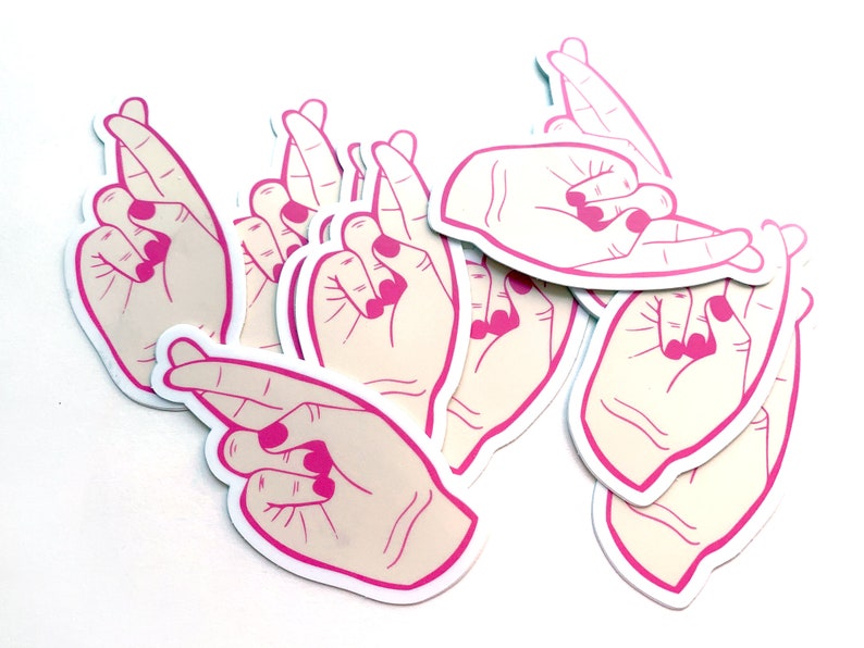 Fingers Crossed 3 Sticker Pink Minimalist Hand Hope | Etsy