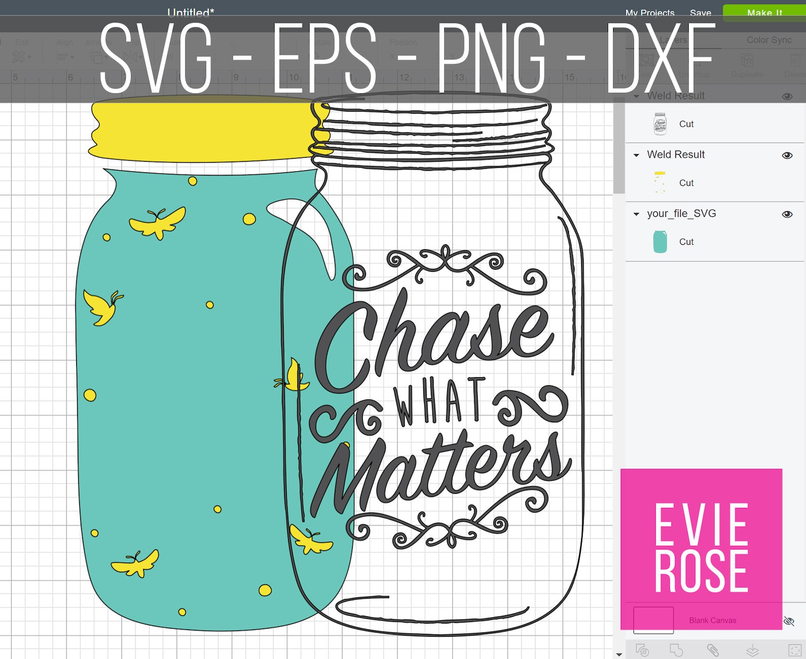 Chase What Matters Mason Jar and Fireflies Layered Cut File and Clipart ...