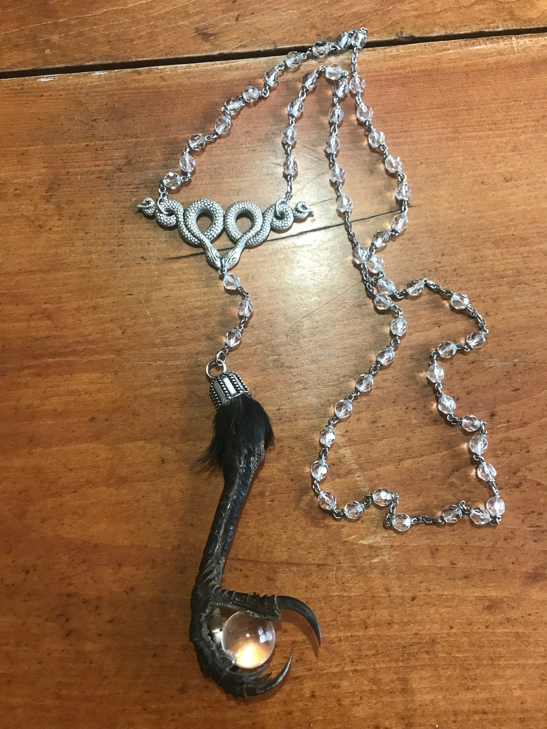 Snake and Genuine Crow Claw Foot Talon & Quartz Crystal Ball Clear ...