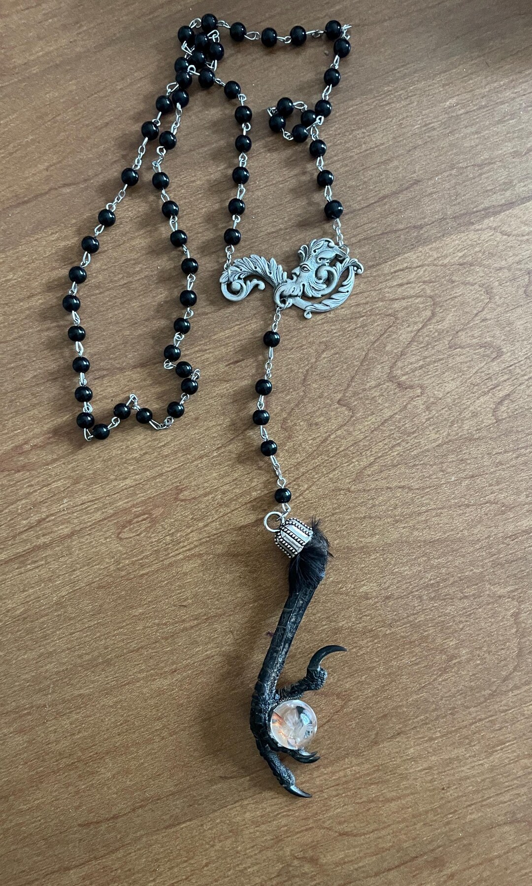 Real UK Carrion Crow Talon Foot Claw Green Man Black Bead Rosary ...