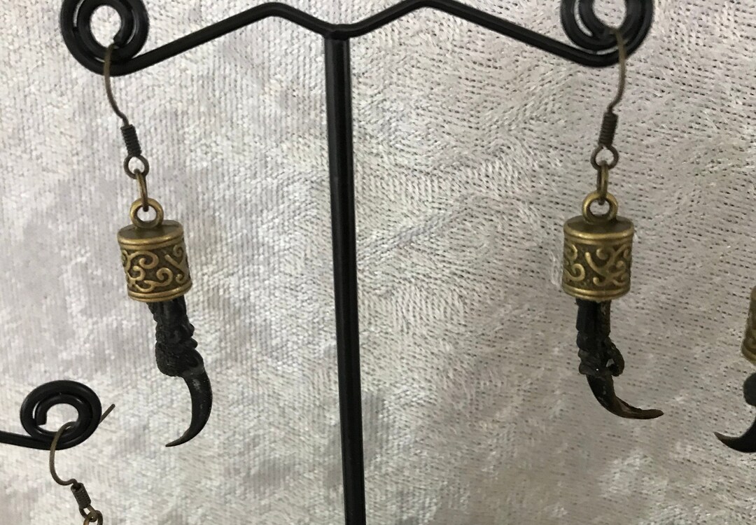 Crow Claw Foot Toe Fishhook Wire Earrings in Antique Brass Witchcraft ...