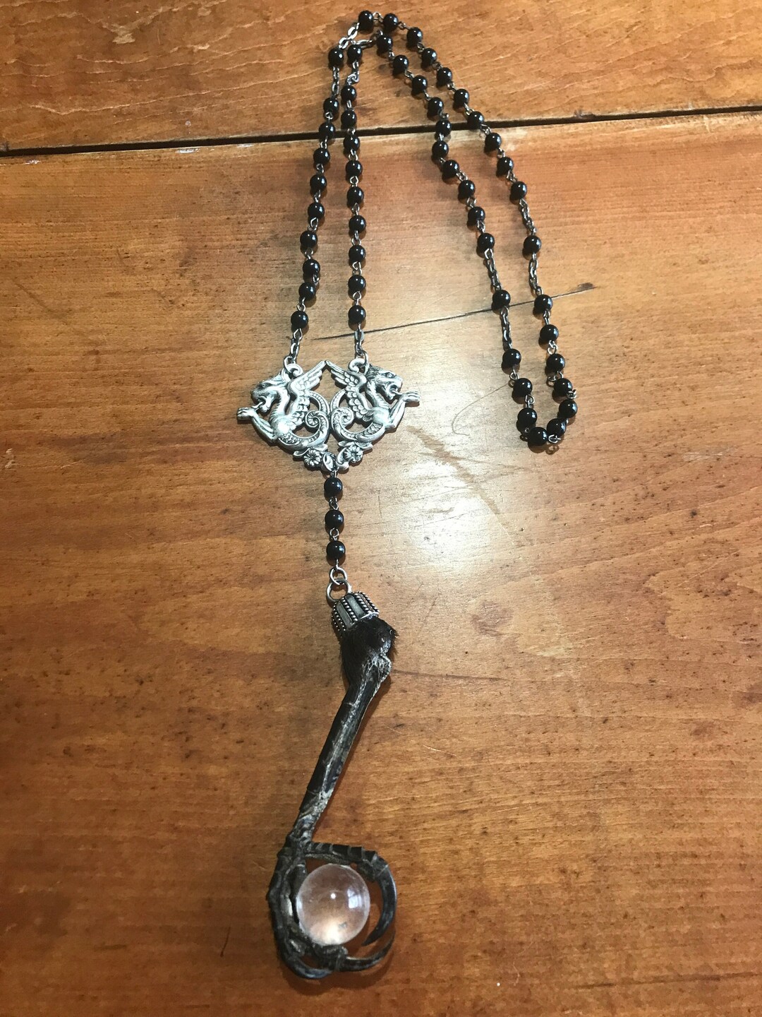 Real Crow Claw Foot Talon & Quartz Crystal Ball/black Rosary With ...