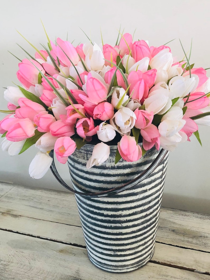 Spring Tulip Arrangement Tulip Door Bucket Spring Tulip | Etsy